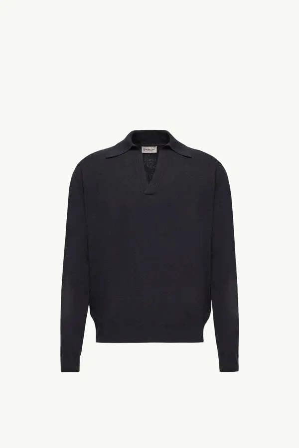 Moncler Wool & Cashmere Long Sleeve Polo Shirt - Blue