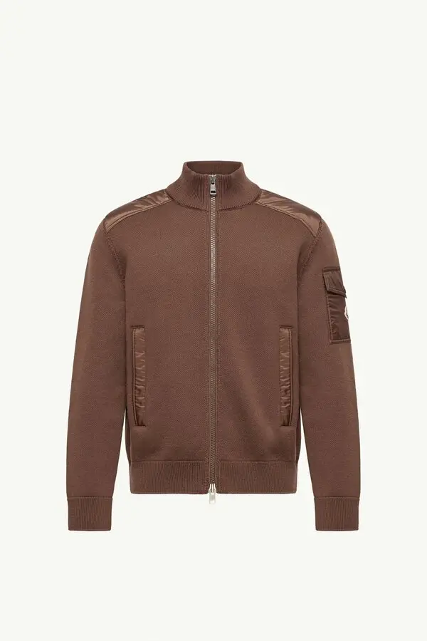Moncler Padded Wool Zip-up Cardigan - Brown