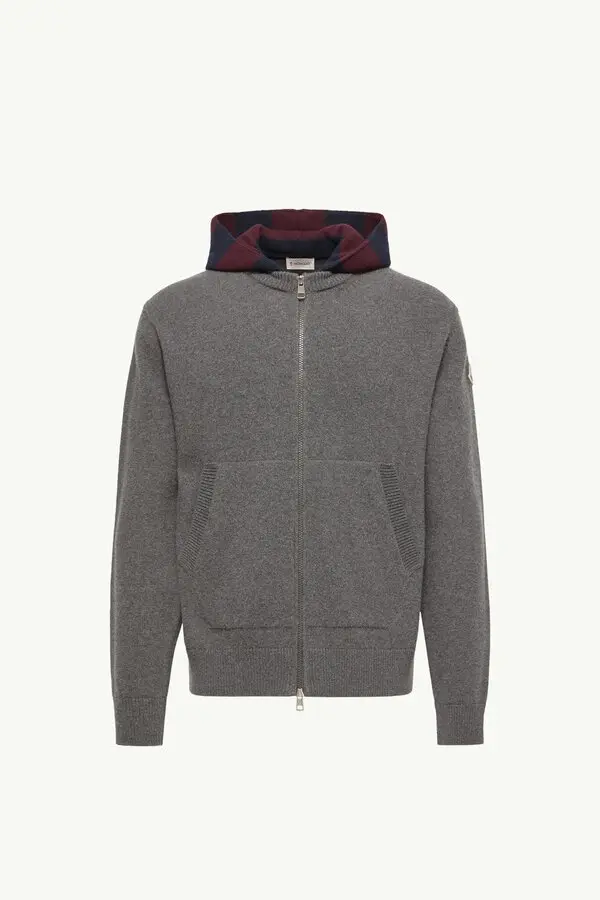 Moncler Striped Hood Wool & Cashmere Cardigan - Grey