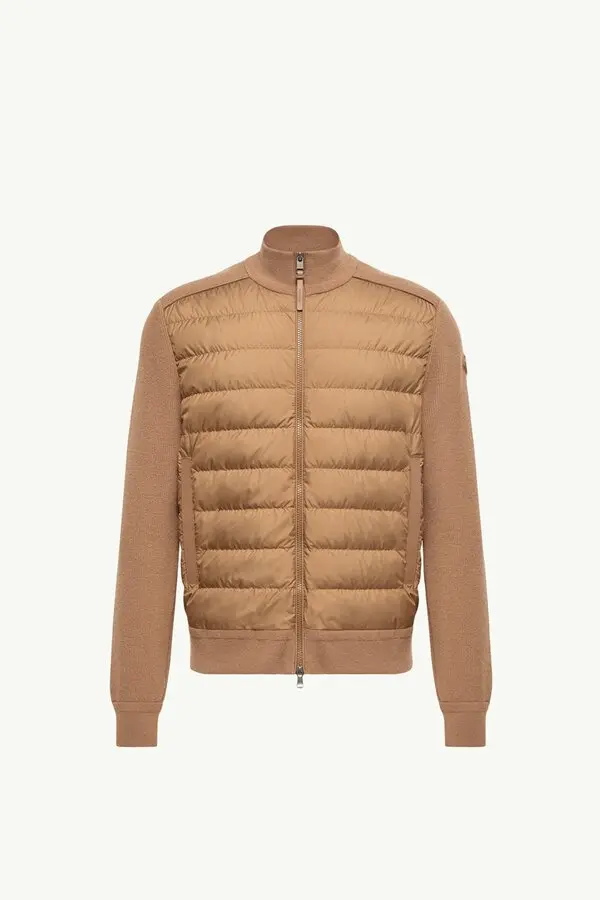 Moncler Wool & Cashmere Blend Padded Zip-up Cardigan - Brown