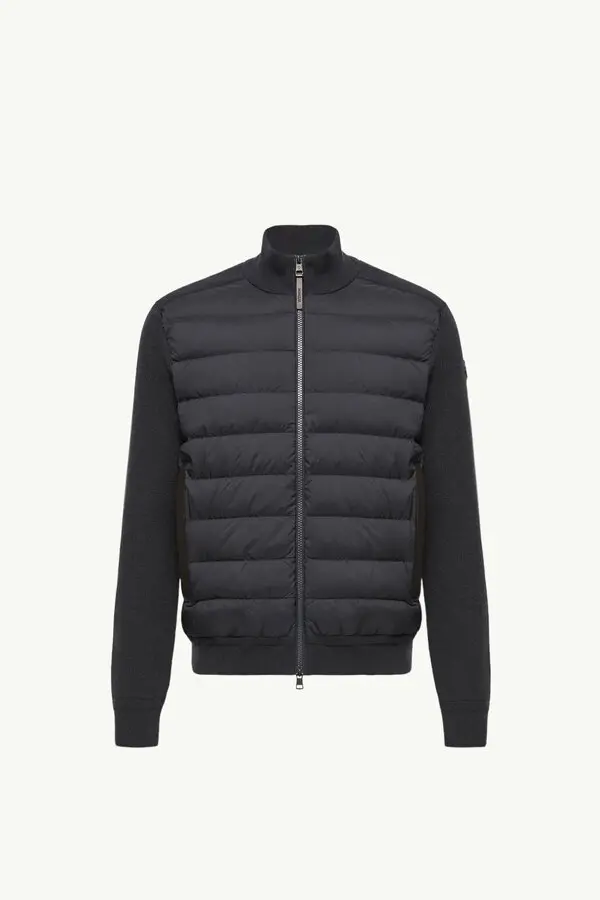 Moncler Wool & Cashmere Blend Padded Zip-up Cardigan - Blue