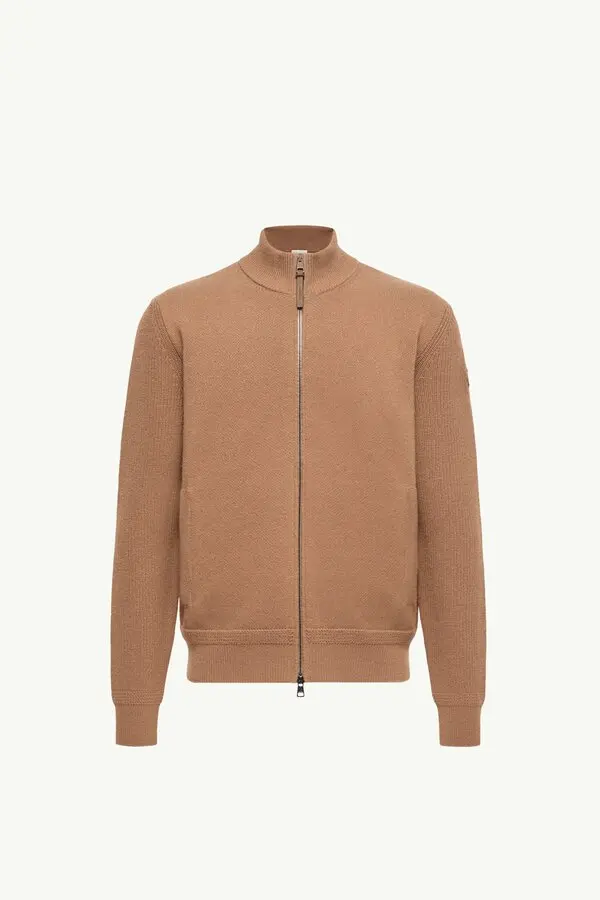 Moncler Wool & Cashmere Zip-up Cardigan - Brown