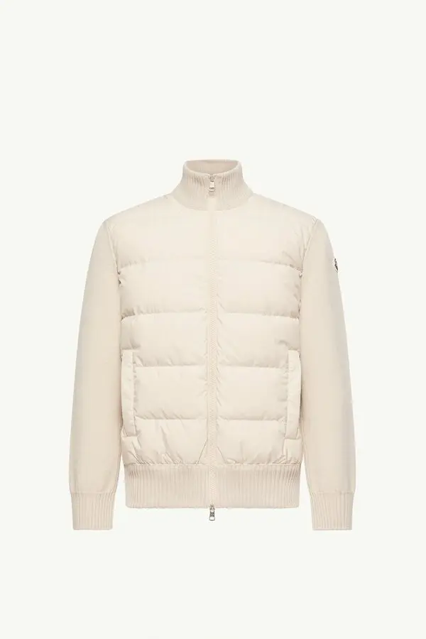 Moncler Padded Wool Zip-up Cardigan - Beige