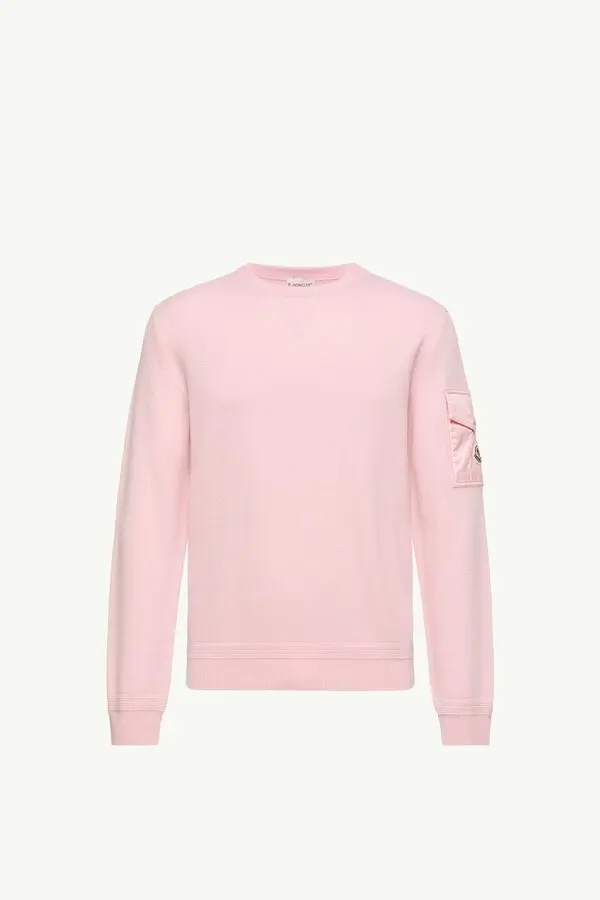 Moncler Extra Fine Wool Crew Neck Sweater With Sleeve Pocket - Pink