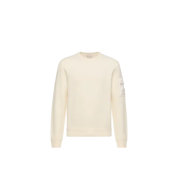 Moncler Extra Fine Wool Crew Neck Sweater With Sleeve Pocket - White