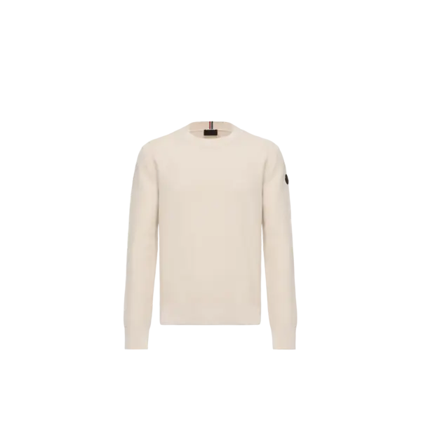 Moncler Cotton Knit Sweater With Tricolor Accent - White