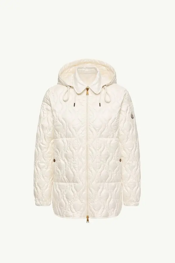 Moncler Balette Geometric Quilted Mid-length Down Jacket - White