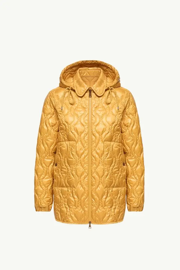 Moncler Balette Geometric Quilted Mid-length Down Jacket - Yellow