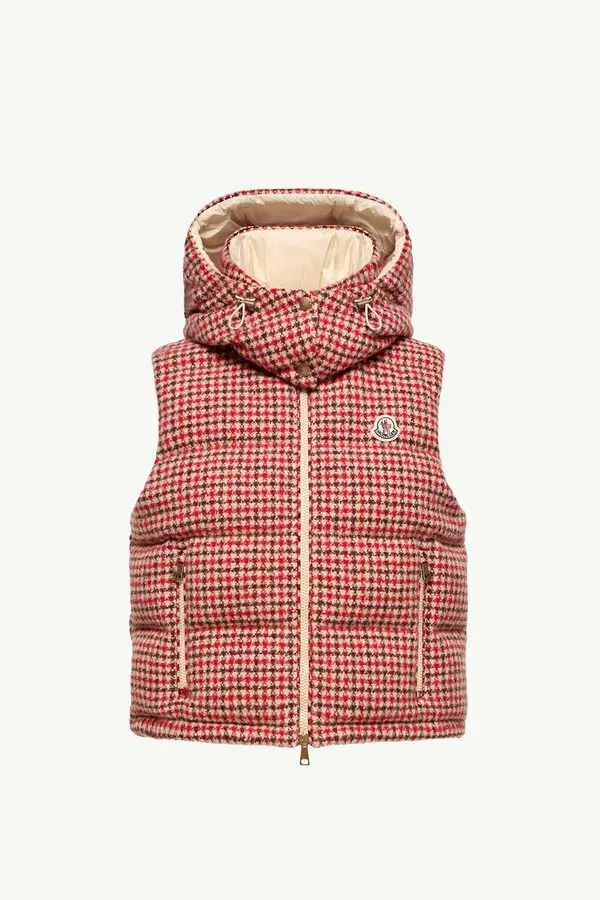 Moncler Niverolle Houndstooth Wool Blend Down Vest - Pink