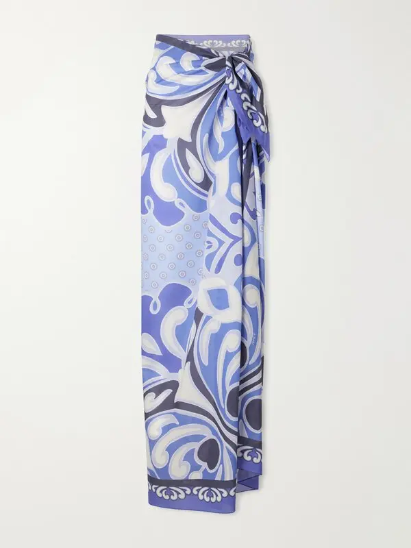 La DoubleJ Printed Cotton-voille Pareo - Blue