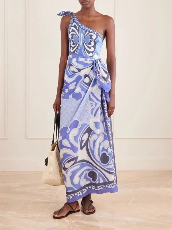 La DoubleJ Printed Cotton-voille Pareo - Blue
