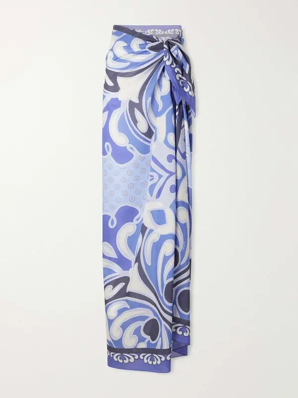 La DoubleJ Printed Cotton-voile Pareo - Light Blue