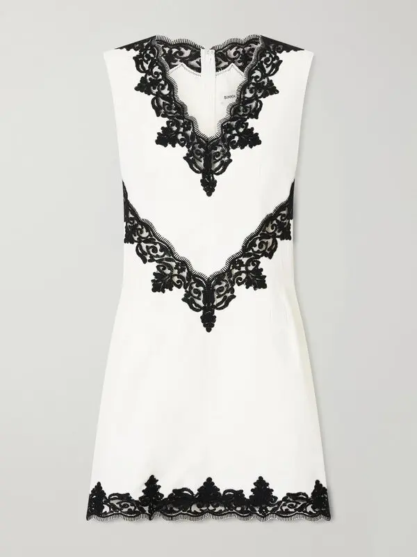 Simkhai Minna Lace-appliquéd Cotton-faille Mini Dress - Neutrals