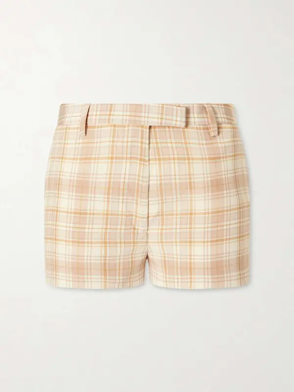 Alessandra Rich Checked Silk Shorts - Beige