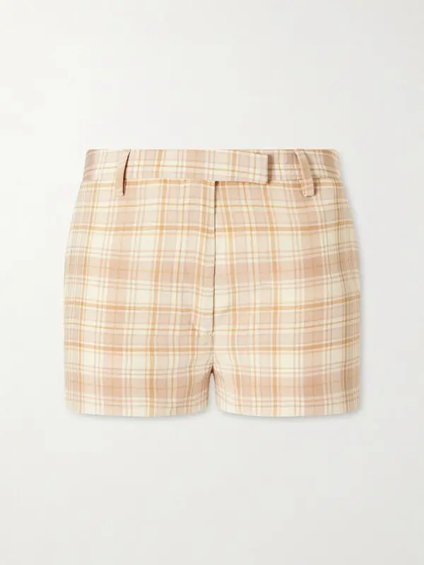 Alessandra Rich Checked Silk Shorts - Neutrals