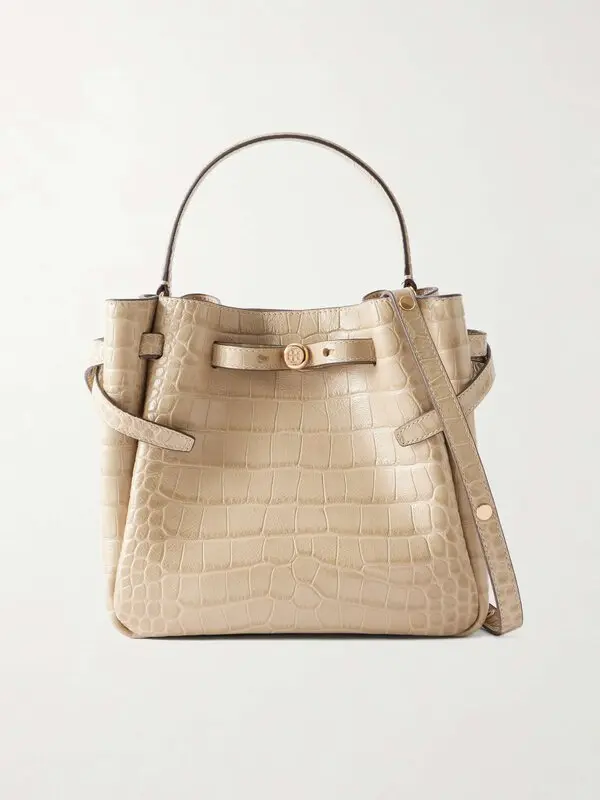 Tory Burch Croc-effect Logo-embellished Leather Shoulder Bag - Light Brown