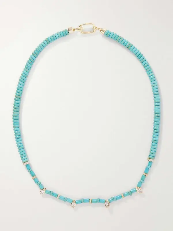MARTHA CALVO Ella And Crystals 14-karat Gold-plated Beaded Necklace - Turquoise