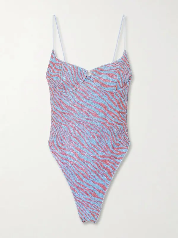 Oseree Animalier Printed Lurex Swimsuit - Blue