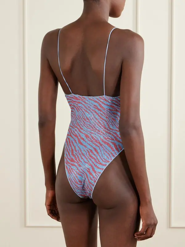 Oseree Animalier Printed Lurex Swimsuit - Blue