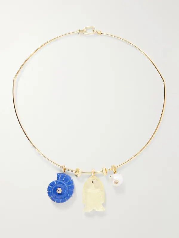 MARTHA CALVO Aurelia Lapis Lazuli, Citrine And Freshwater Pearl Necklace - Gold