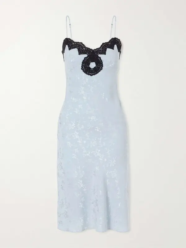 Maison Mayle Pina Lace-trimmed Silk-crepe De Chine Midi Dress - Sky Blue