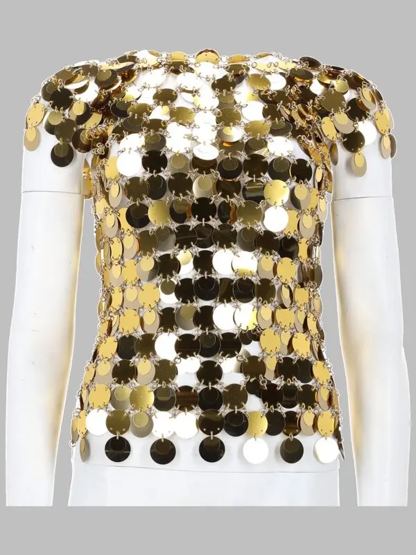 Rabanne Embellished Disc Top - Gold