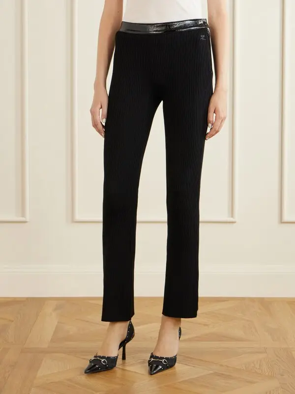 COURREGES Ribbed Flared Vinyl Trim Pants