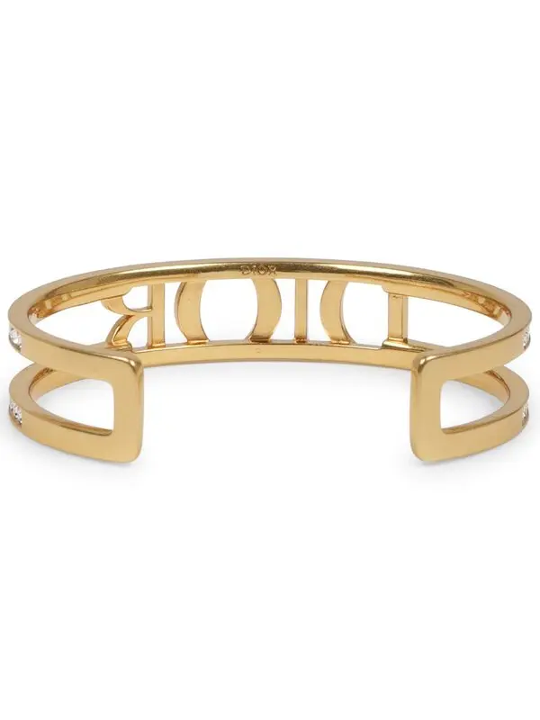 Dior Logo Crystal Embellished Brass Cuff Bracelet