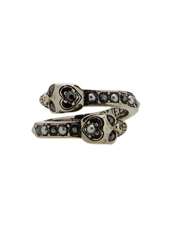 Alexander McQueen Anello Twin Skull Ring - Silver
