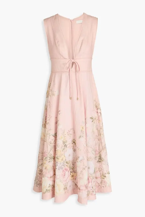 Zimmermann Floralprint Linen Midi Dress - Blush