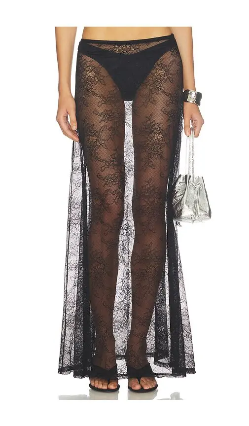 RUNAWAY THE LABEL Jenna Low Waist Lace Maxi Skirt - Black