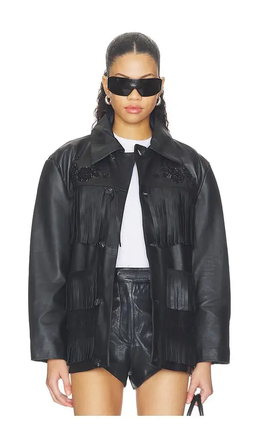 FOUND Hand Embroidered Leather Fringe Jacket