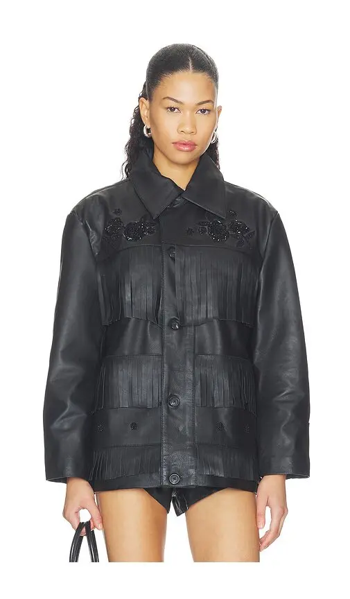 FOUND Hand Embroidered Leather Fringe Jacket