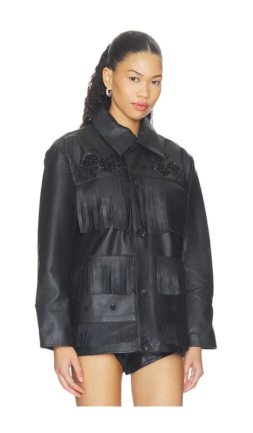 FOUND Hand Embroidered Leather Fringe Jacket