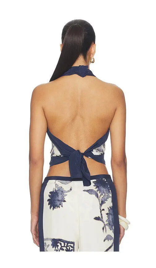 SIR. Phillipa Halter Scarf Top In Navy