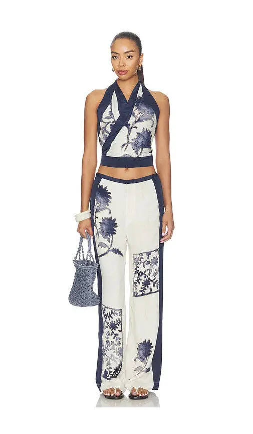 SIR. Phillipa Halter Scarf Top In Navy