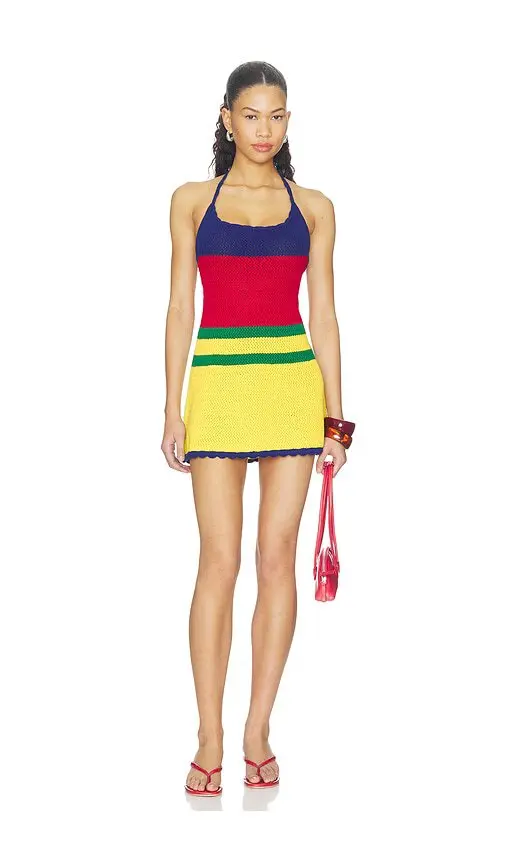 SEROYA Norma Crochet Dress In Multi - Multi Stripe