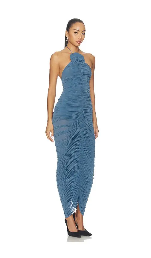 Magda Butrym Ruched Halter Maxi Dress - Blue