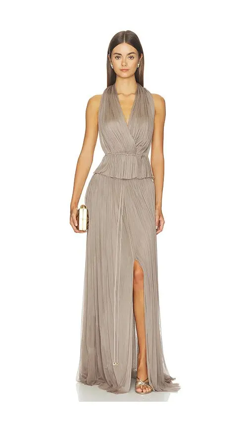 Hanne Bloch Halterneck Silk Tulle Top - Taupe