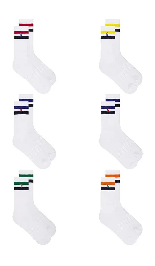 Polo Ralph Lauren Core Stripes Crew Socks 6-pack In White - Whast