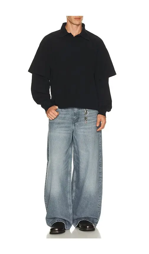 AGOLDE Curren Double Sleeve Polo In Black