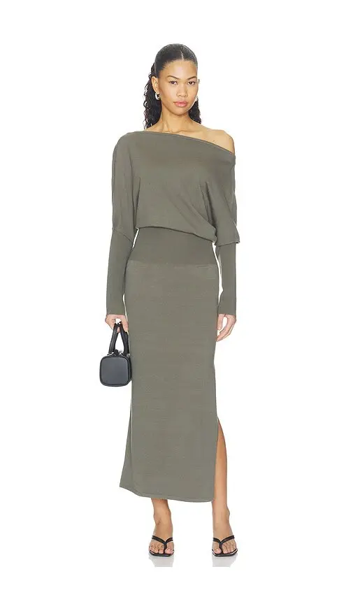 Simkhai Janese Off Shoulder Midi Dress In Army - Sea Turtle