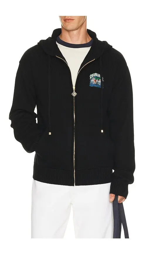 Casablanca Zip Up Hoodie In Black - Palm Tree Emblem