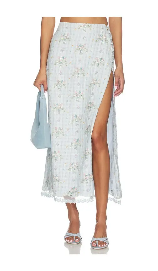 Agua Bendita Tove Bleu Printed Midi Skirt