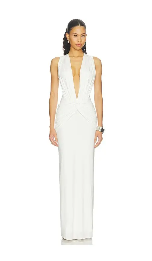 Shona Joy Sleeveless Plunged Maxi Dress - Ivory