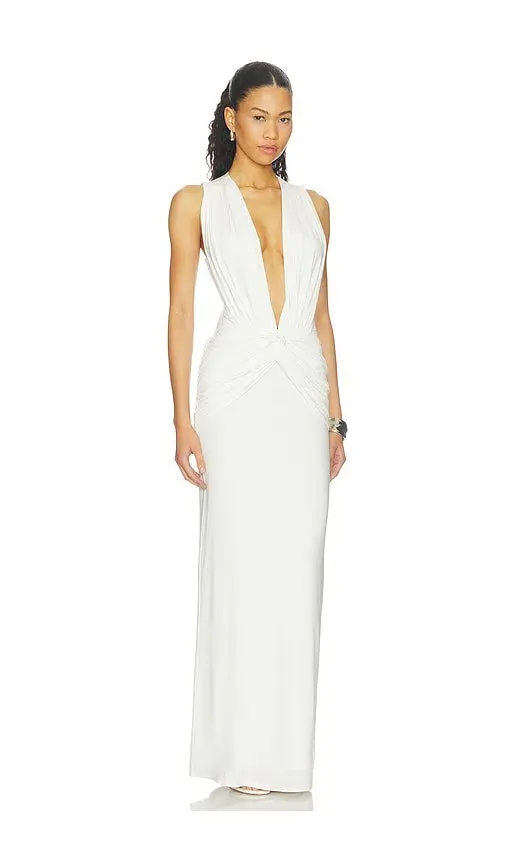 Shona Joy Miro Sleeveless Plunged Maxi Dress - Ivory