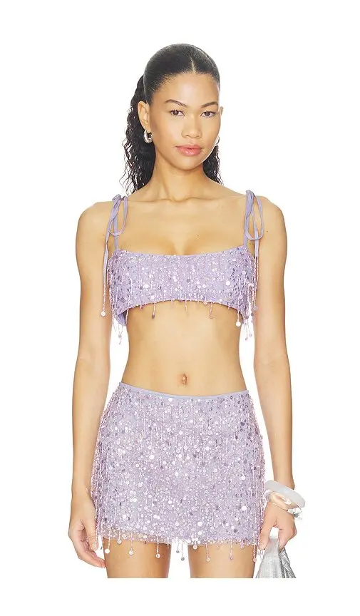 ASTA RESORT Yasmin Hand Beaded Tie Bralette In Lavender - Orchid