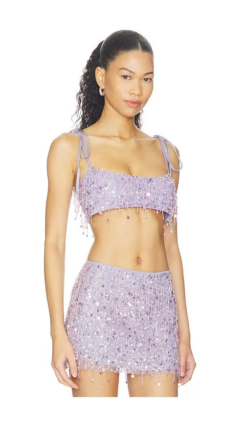 ASTA RESORT Yasmin Hand Beaded Tie Bralette In Lavender