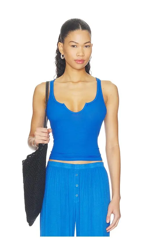Michael Lauren Kyler Cropped Tank With Open Slit Front In Blue - Bluebird