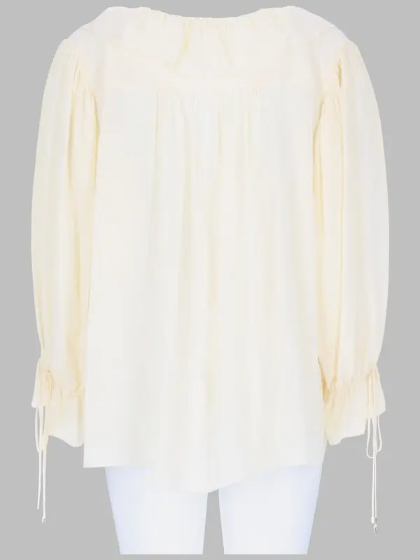 Chloé Crêpe De Chine V-neck Top With Ruffles - Cream